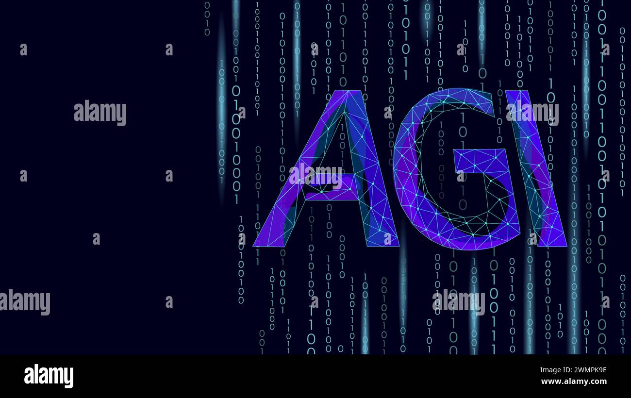 Artificial general intelligence wire web low poly letter symbols ...