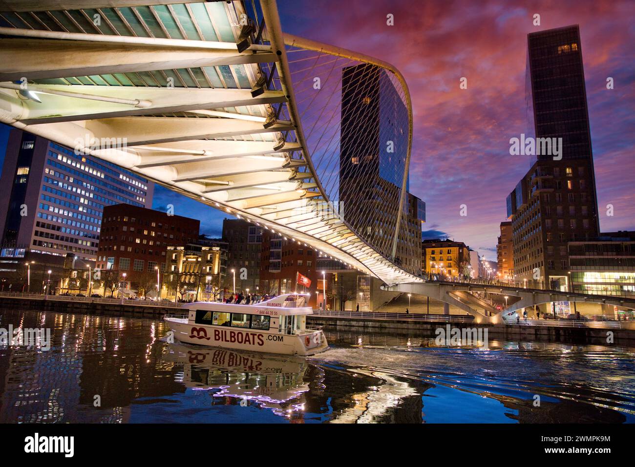 Zubizuri bridge by Santiago Calatrava and Isozaki Atea Towers, Bilbao ...