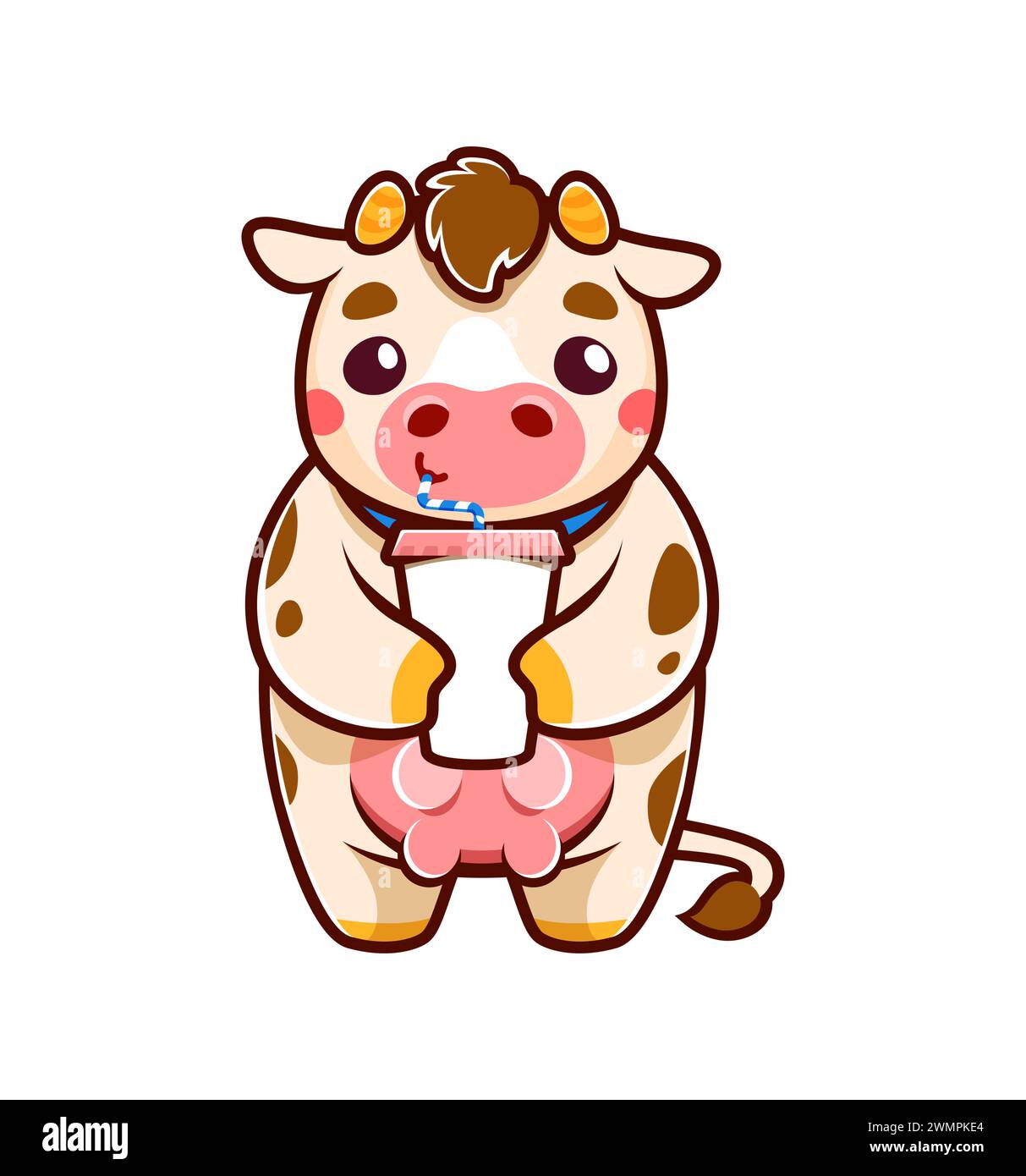 Cartoon cute cow character with milk or milkshake drink cup and ...