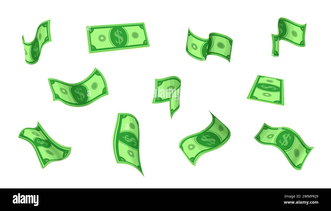 Cartoon falling money bills flying green dollar bill hi-res stock ...