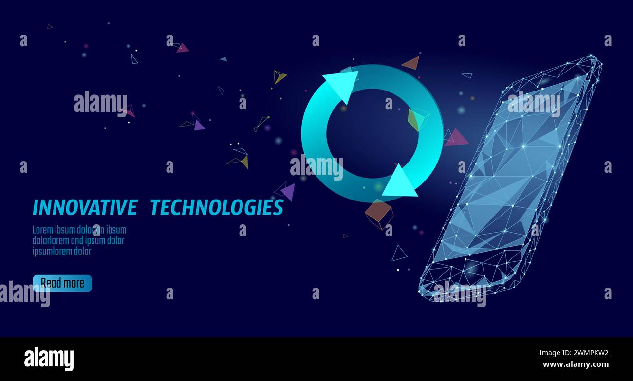 Low poly smartphone update system. Triangle polygonal geometric design ...