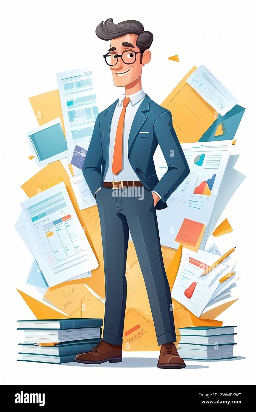 An image of an accountant character meticulously designed with precise ...
