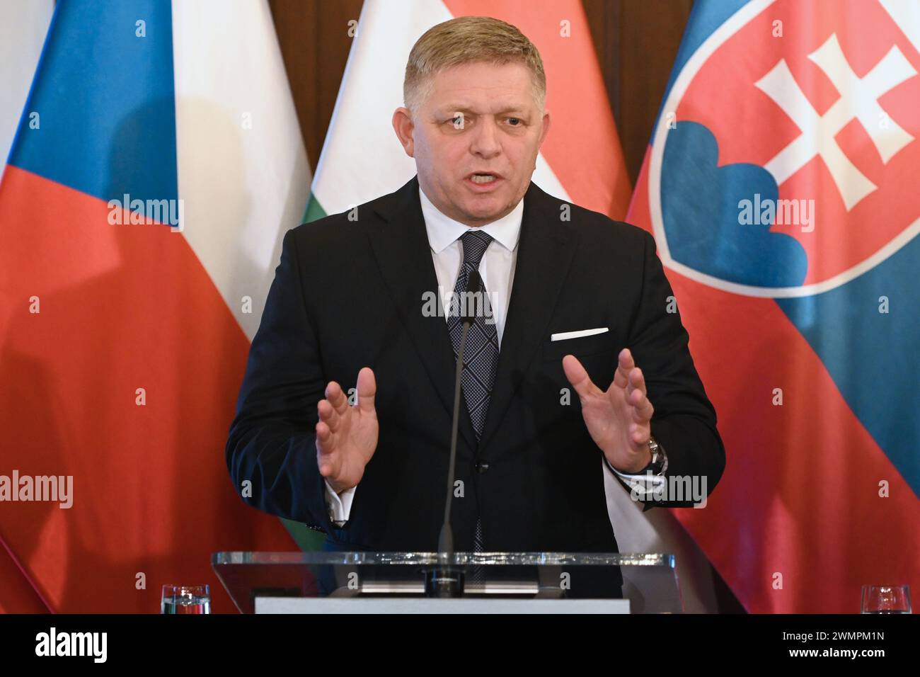 Slovak prime minister, Robert Fico speaks during a joint press ...