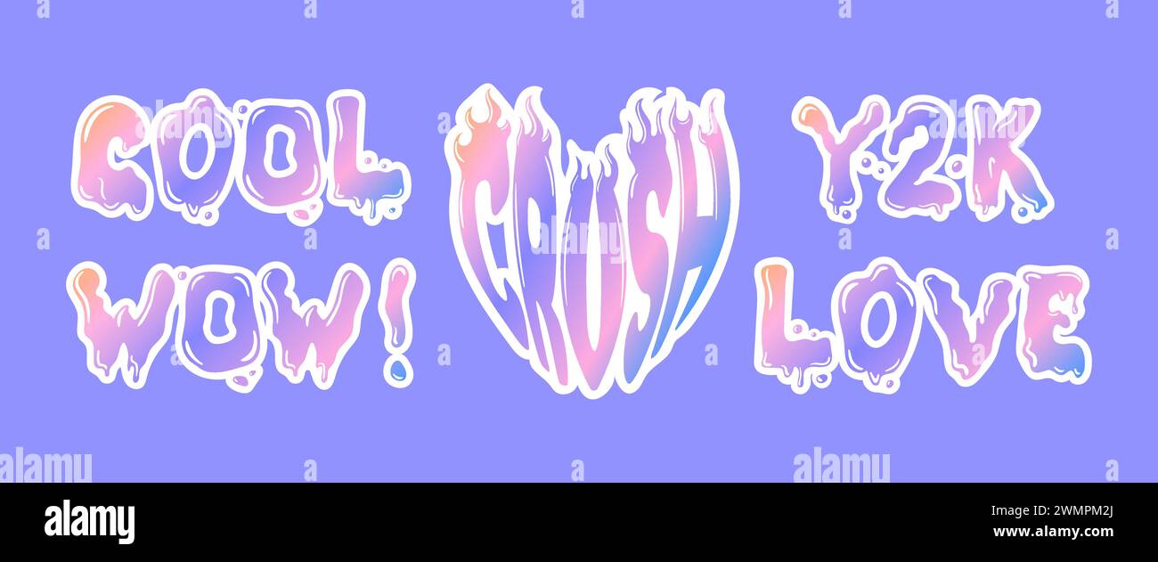 Metallic holographic Y2k sticker. Shining gradient inscriptions. 2000s ...