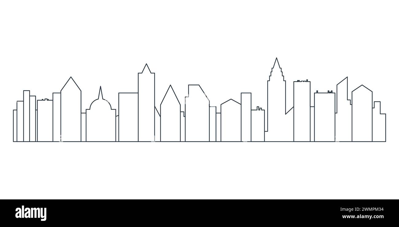 City skyline line black panorama with outline of modern office buildings vector illustration ...