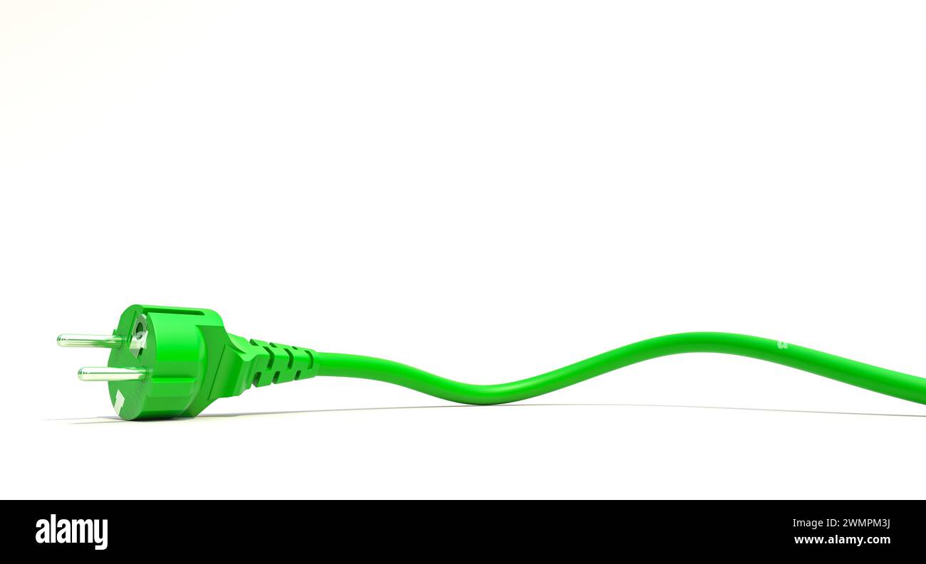Vibrant green electrical plug on a pure white backdrop 3d render Stock ...