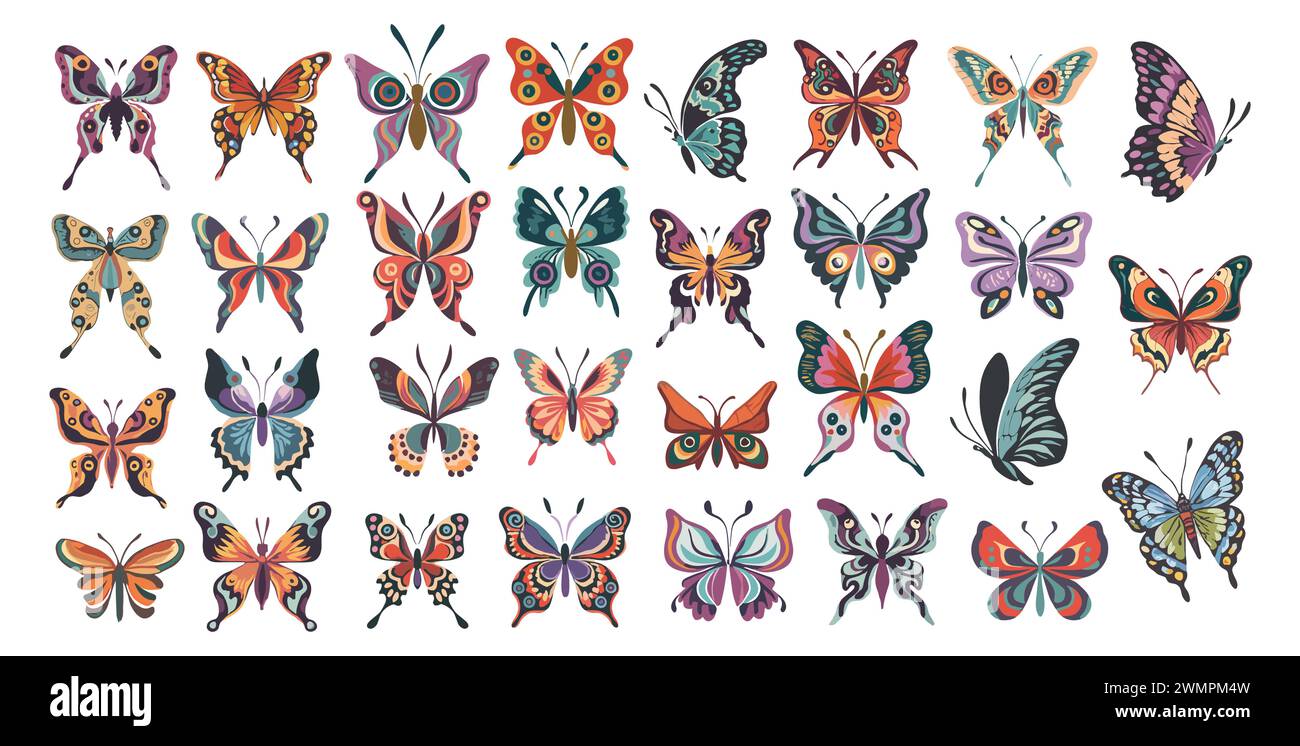 Bundle of different types of butterflies isolated Stock Vector Image ...