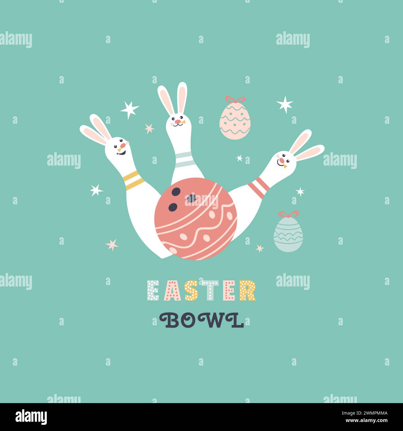 Easter Bowl festive cheer event cute design vector icon. Bowling pin ...