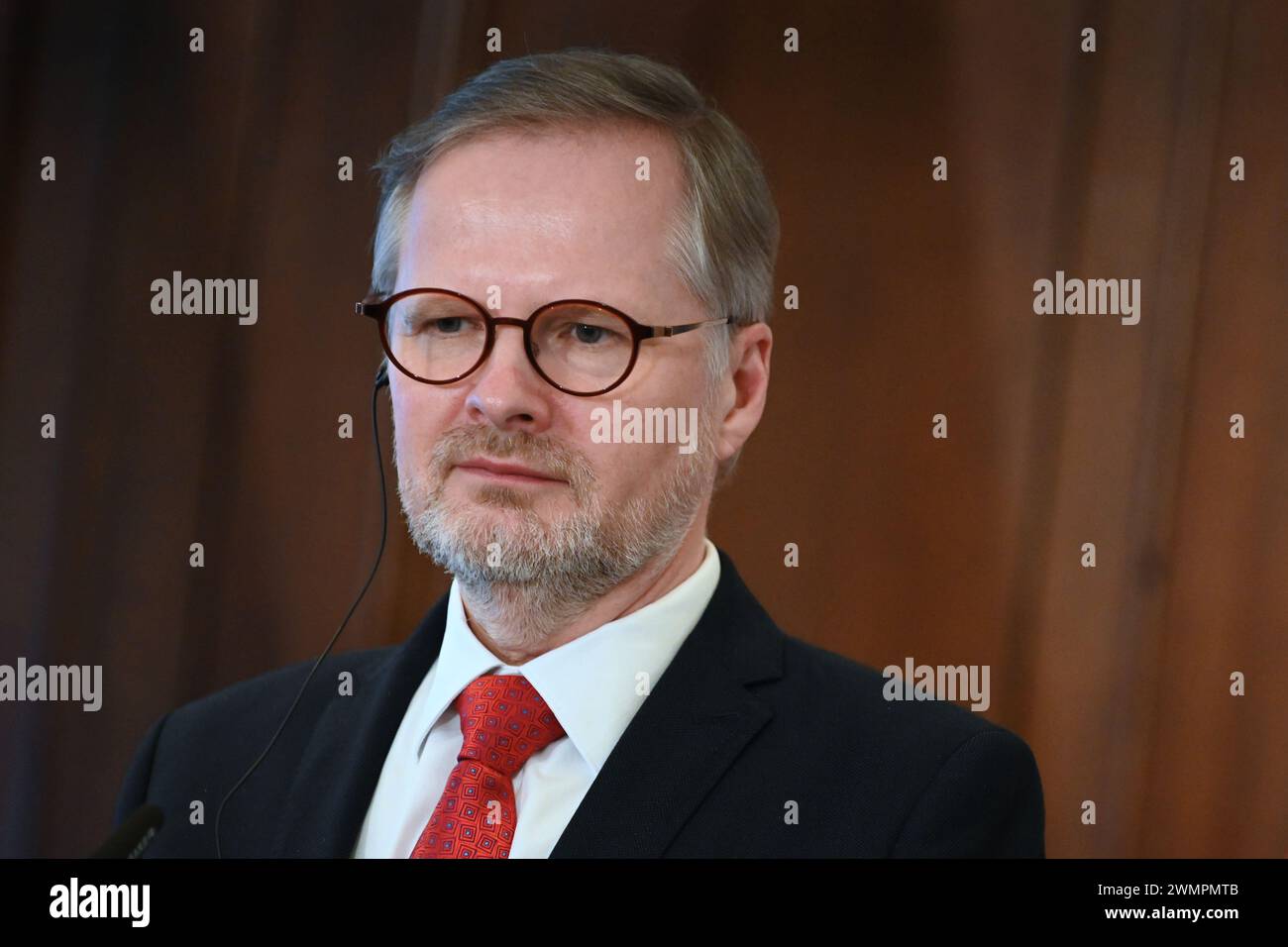 Czech prime minister Petr Fiala is seen during a joint press conference ...