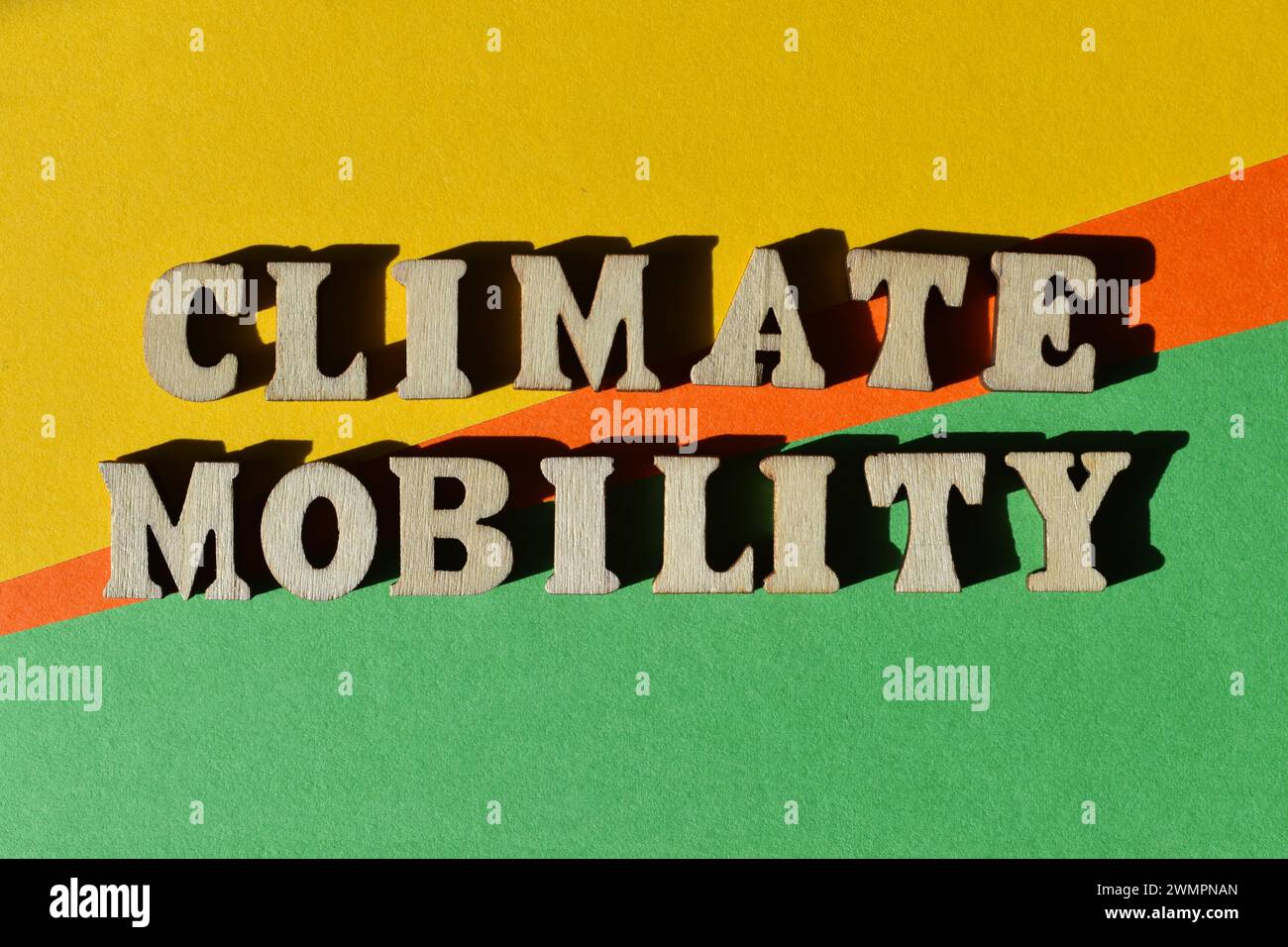 Climate Mobility, words in wooden alphabet letters isolated on ...