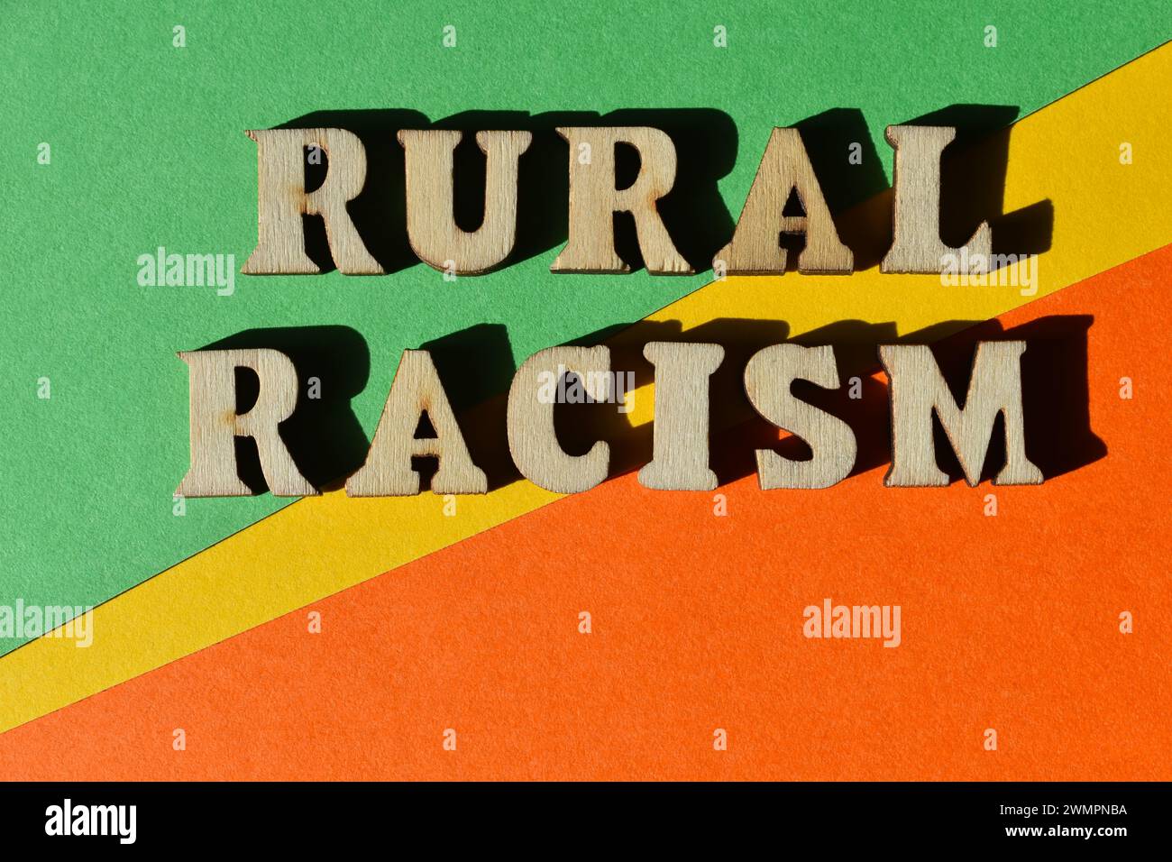 Rural Racism, words in wooden alphabet letters isolated on background ...