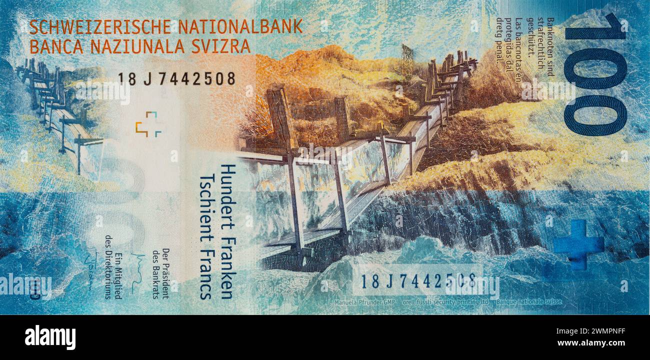 Closeup of 100 Swiss franc banknote for design purpose Stock Photo - Alamy