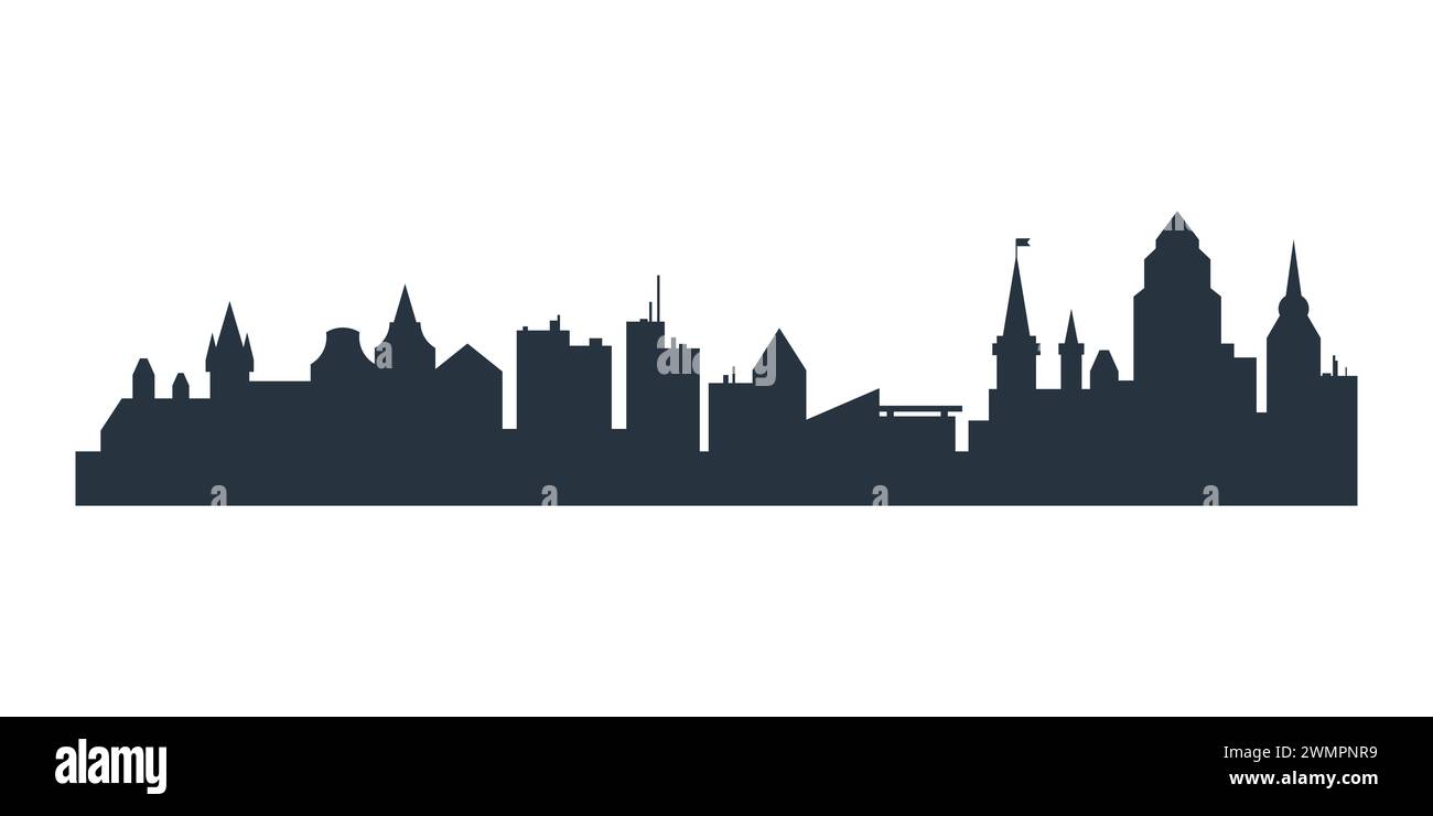 City landscape with home and corporate buildings, silhouettes of towers ...