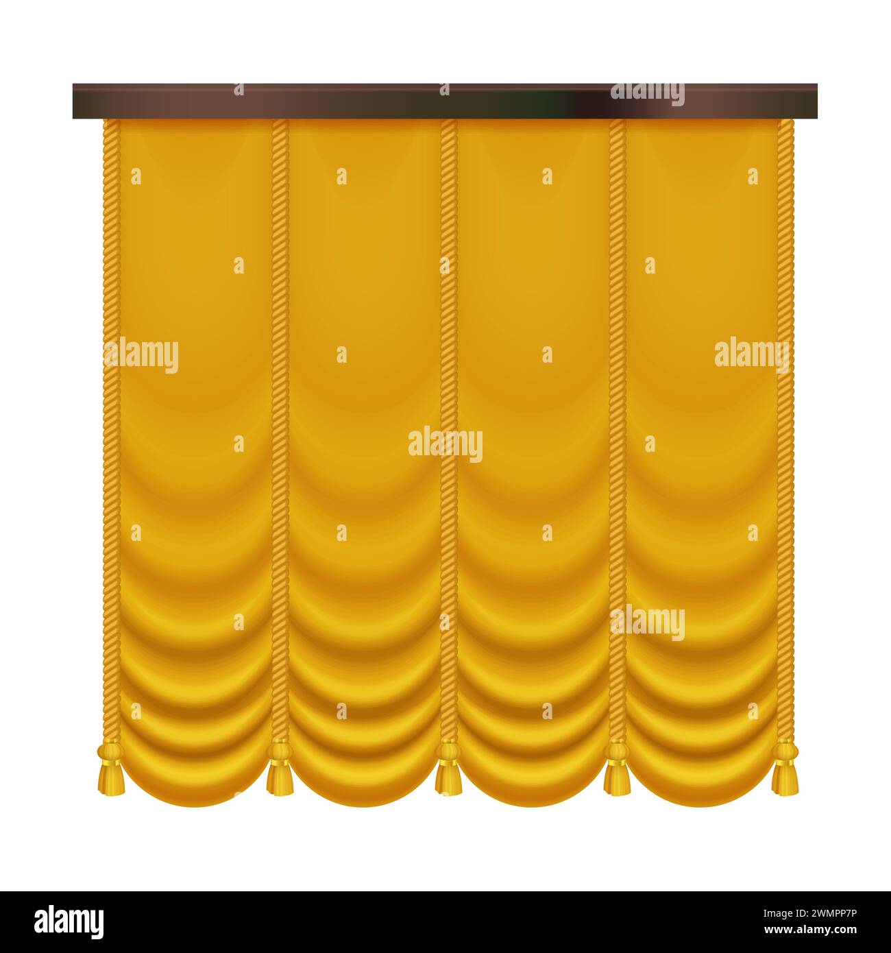 Golden curtains for opera or comedy show interior, 3D vintage gold silk ...
