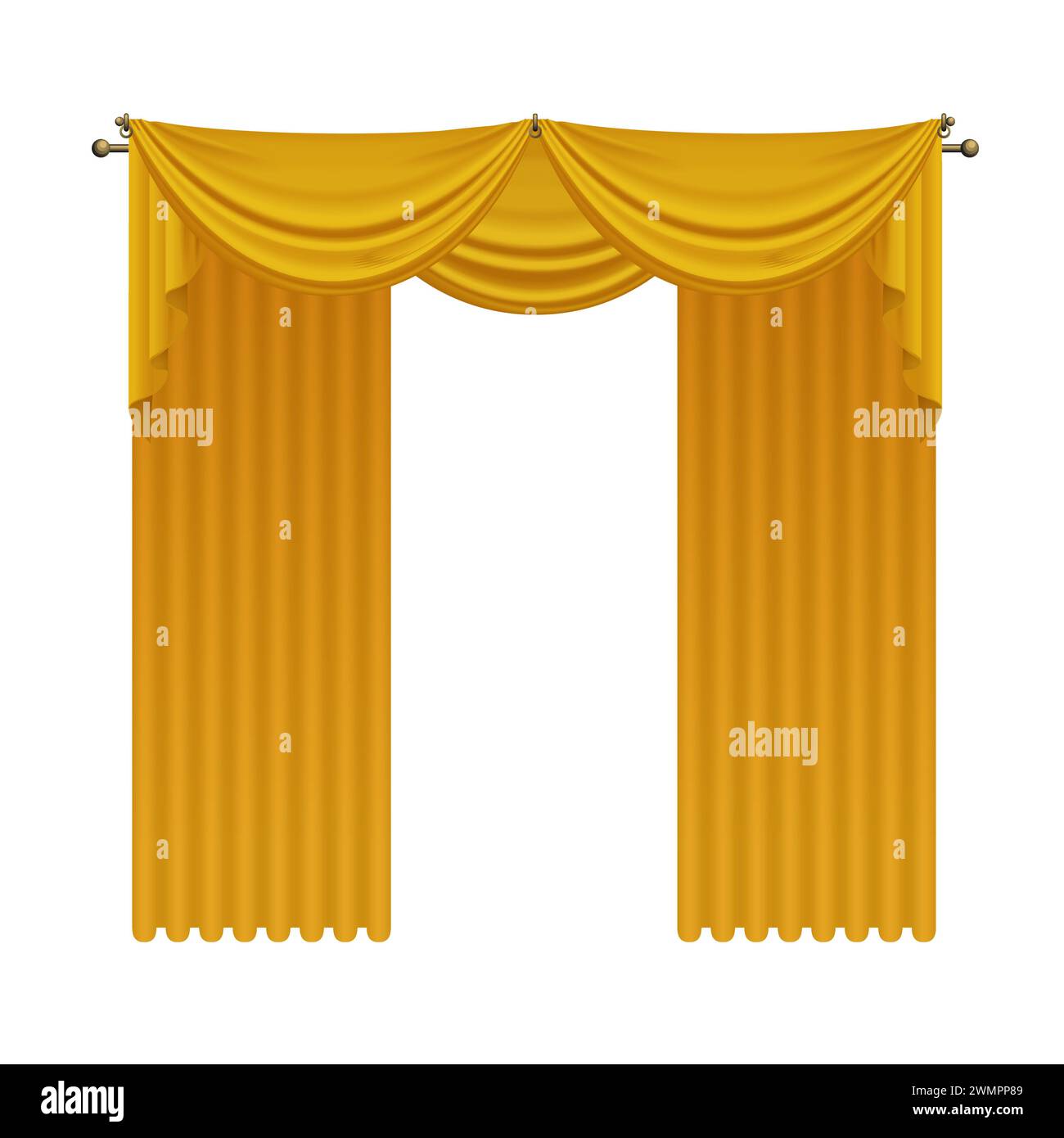 Golden open luxury curtains with vintage silk drapery, 3D gold fabric ...