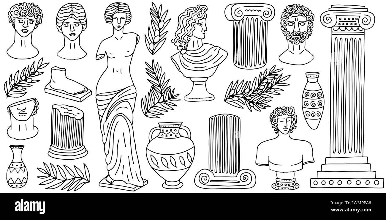 set of Greek marble statues in sketch style Stock Vector Image & Art ...