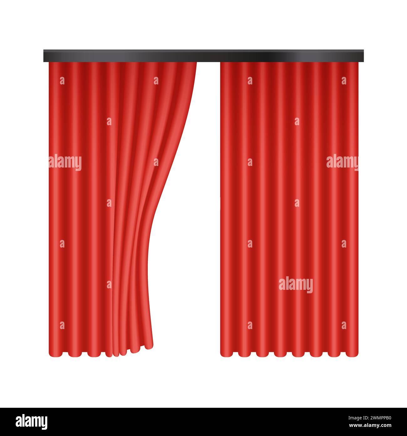 3D red curtains opening, night premiere decoration for cinema or ...