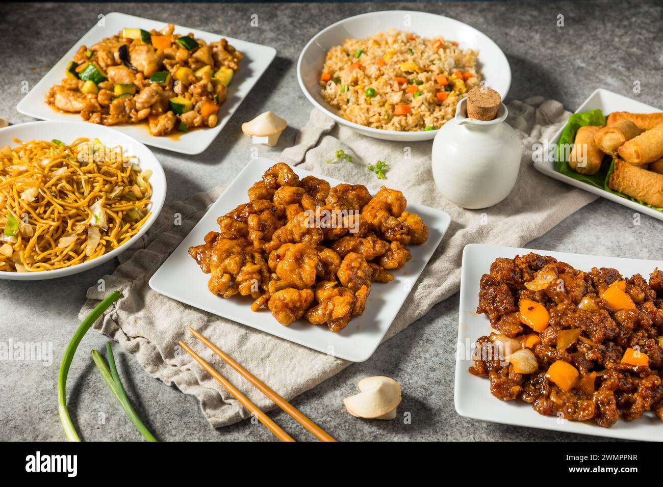 Chinese Fast Food Meal with Fried Rice Orange Chicken and Kung Pao ...