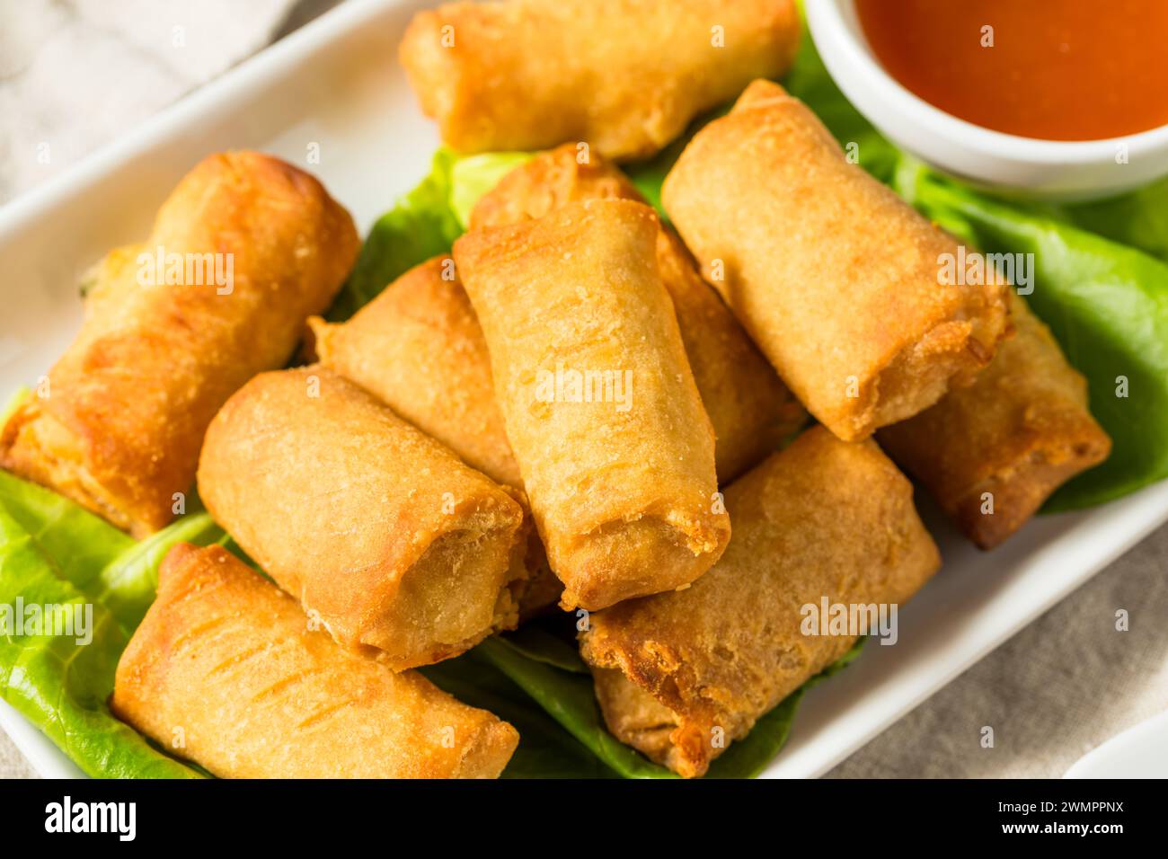 Chinese Deep Fried Vegetable Egg Rolls with Dipping Sauce Stock Photo ...