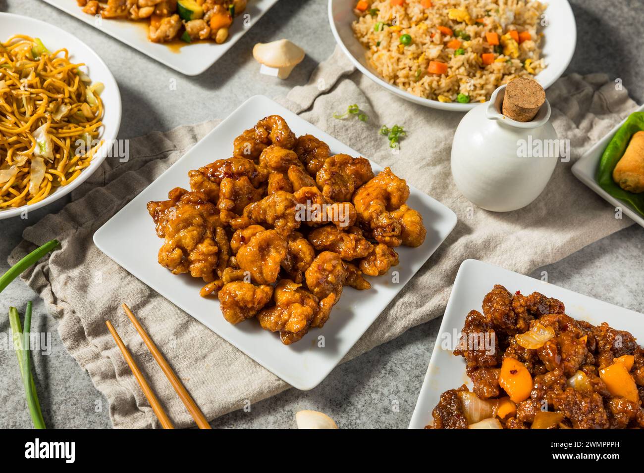 Chinese Fast Food Meal with Fried Rice Orange Chicken and Kung Pao ...