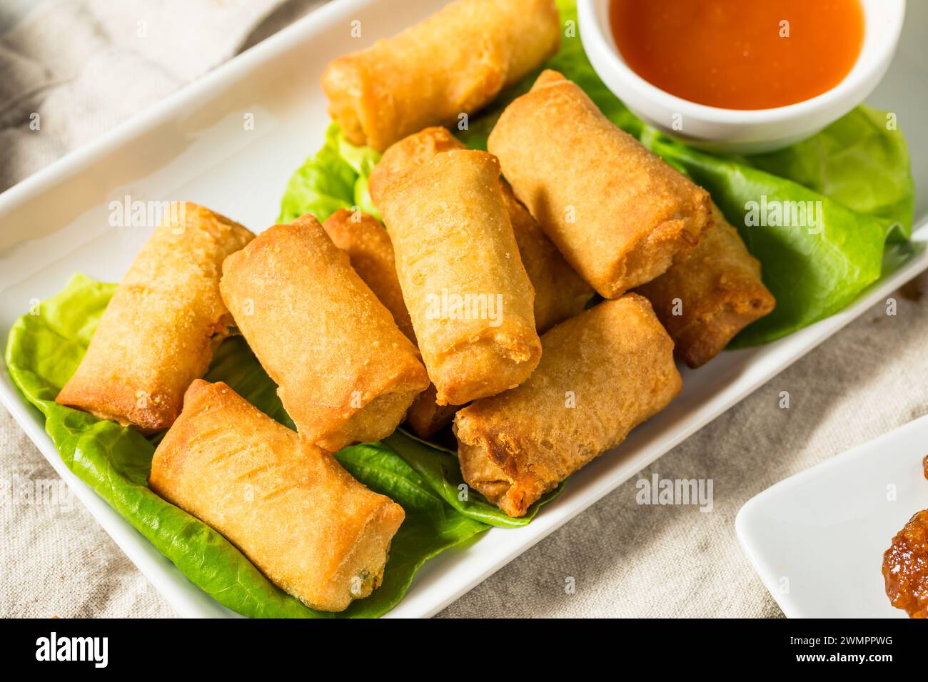 Chinese Deep Fried Vegetable Egg Rolls with Dipping Sauce Stock Photo ...