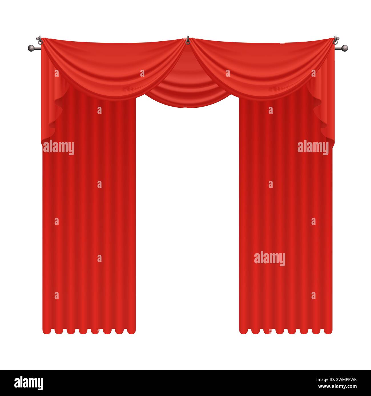 Red 3D open curtains for window of hall, luxury room, vintage theater ...