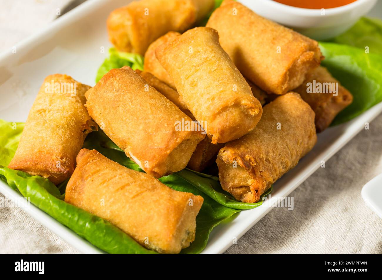 Chinese Deep Fried Vegetable Egg Rolls with Dipping Sauce Stock Photo ...