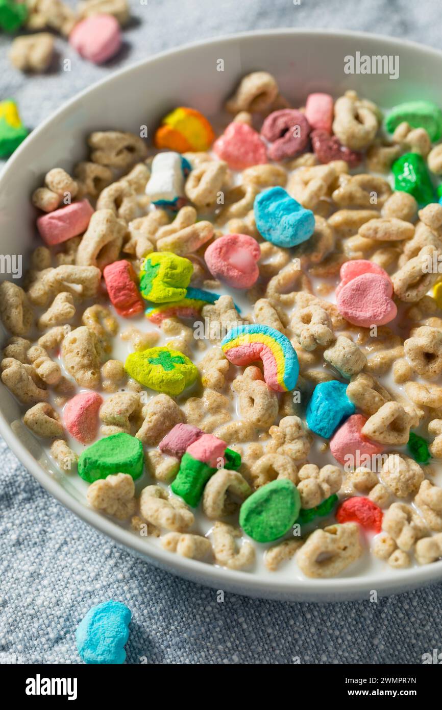 Sweet Sugary Marshmallow Lucky Irish Cereal with Whole Milk Stock Photo ...