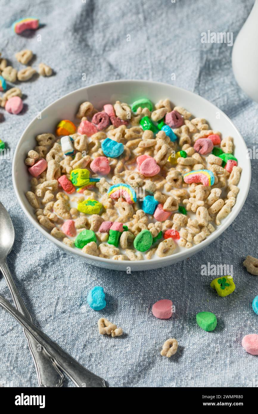 Sweet Sugary Marshmallow Lucky Irish Cereal with Whole Milk Stock Photo ...