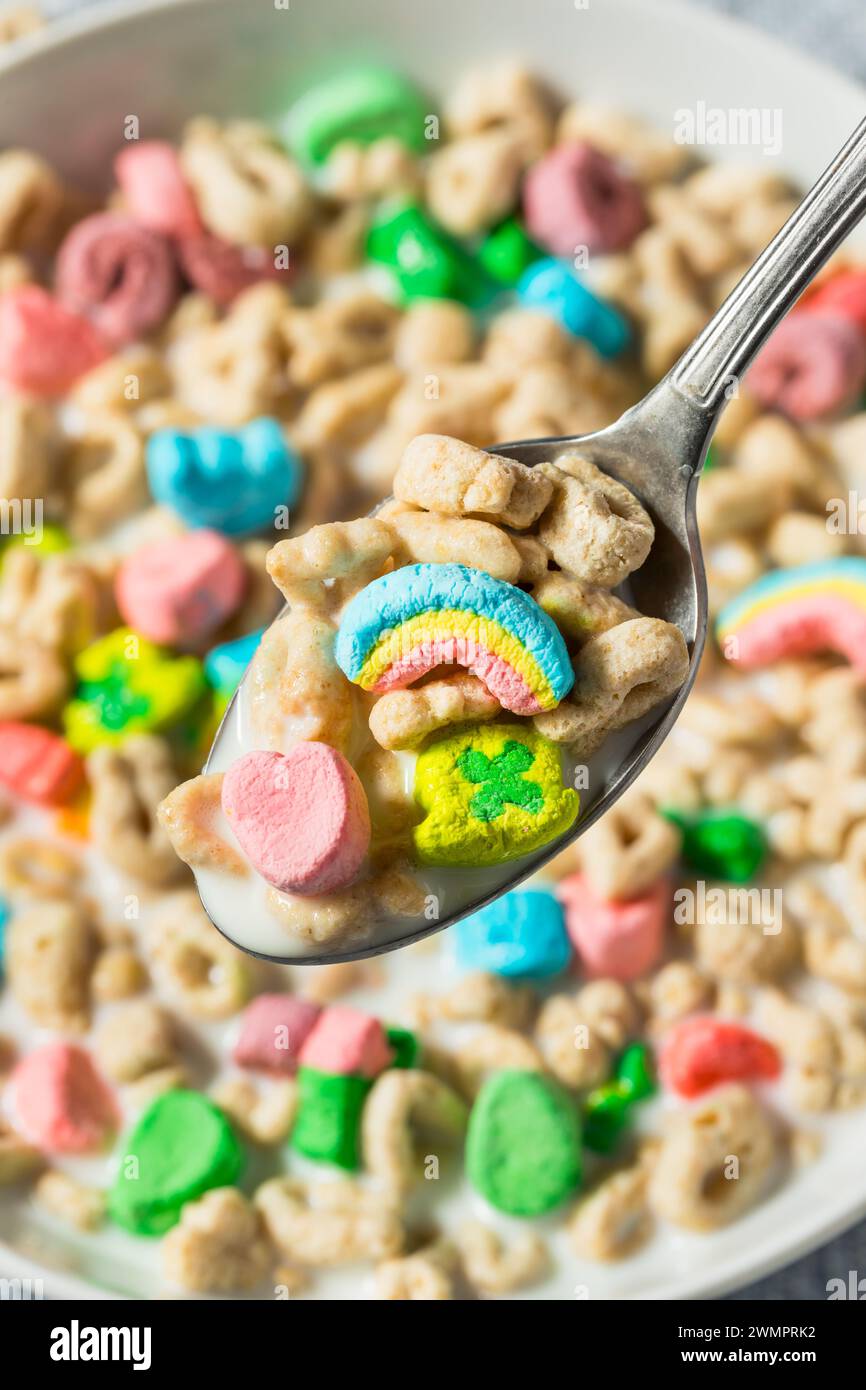 Sweet Sugary Marshmallow Lucky Irish Cereal with Whole Milk Stock Photo ...