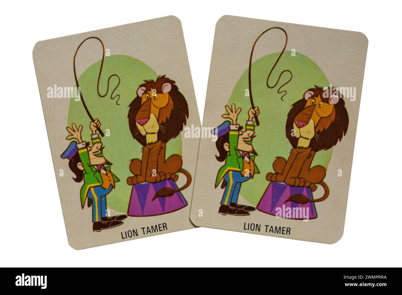 pair of old retro Lion Tamer cards from pack of Donkey playing cards ...