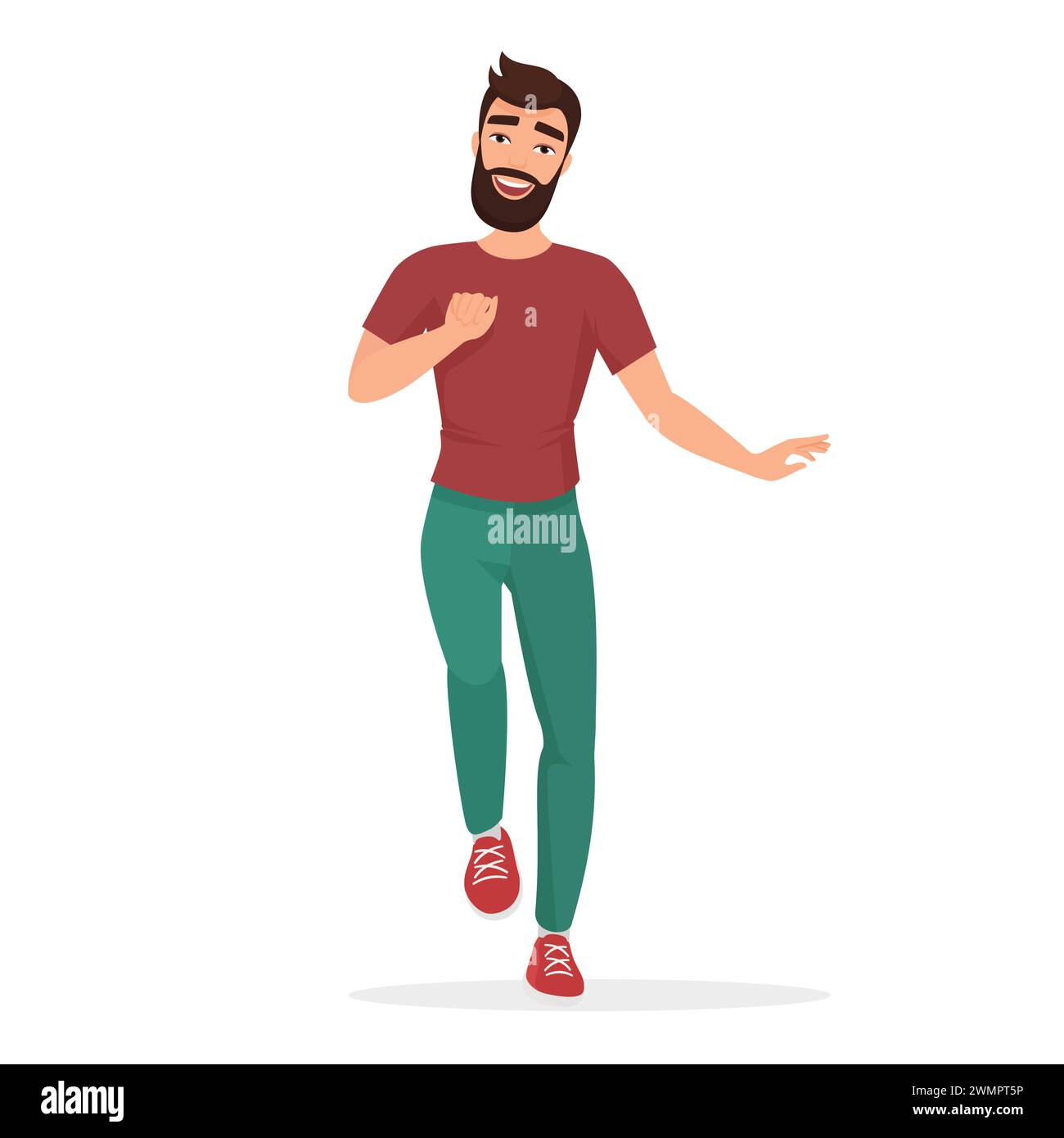 Happy man dancing, male character with beard jumping in energetic ...