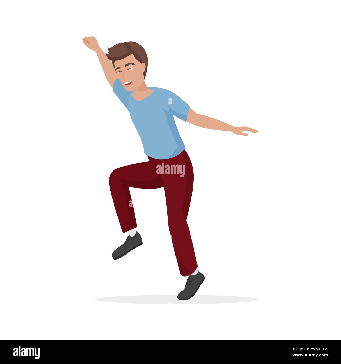 Happy man dancing, running and jumping to celebrate victory and goal ...