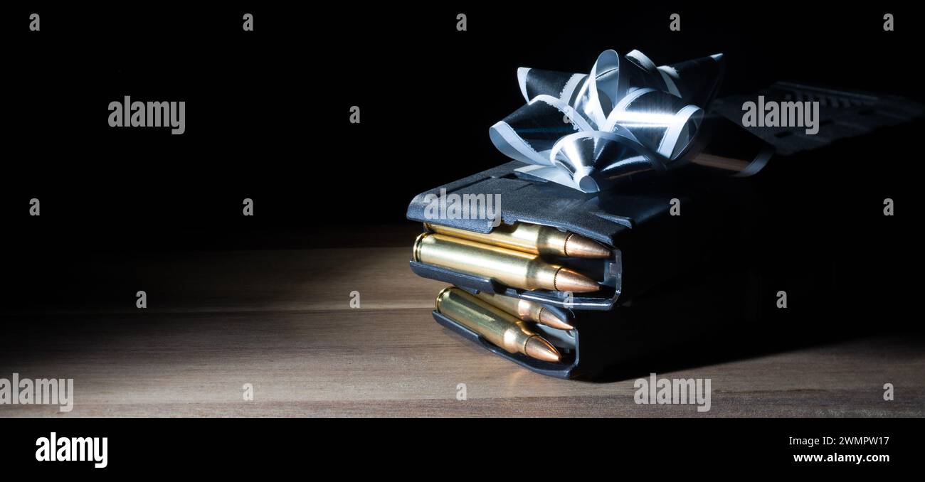 Copy space next to assault rifle magazines fully loaded with cartridges ...