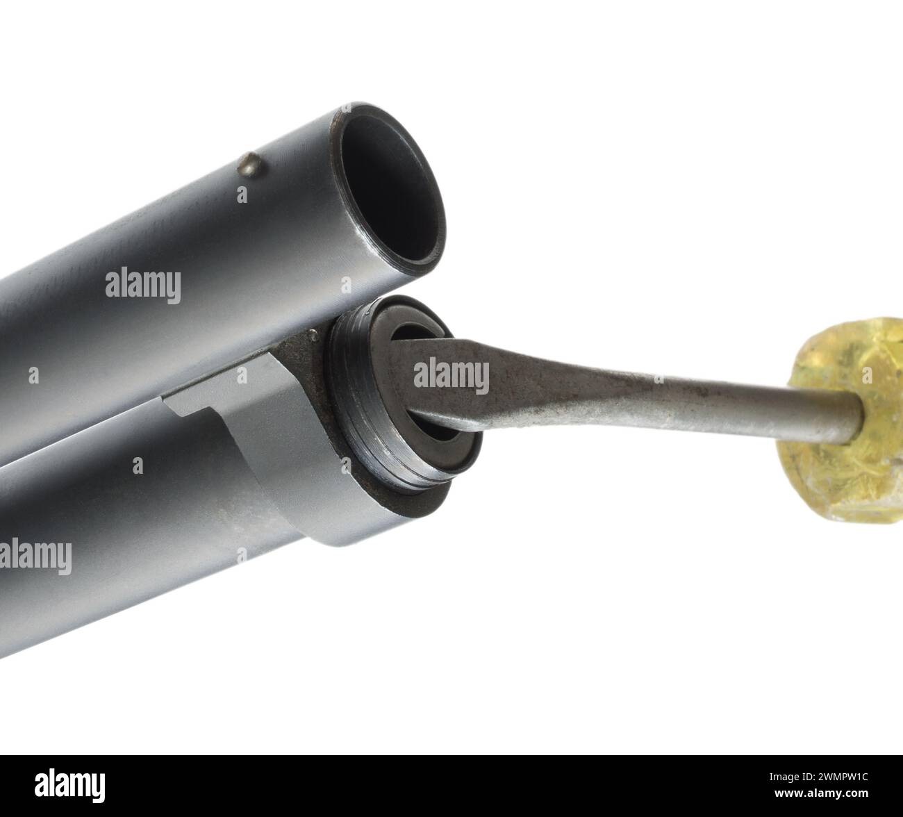 Shotgun magazine on a 12 gauge shotgun used by the army and police, as ...