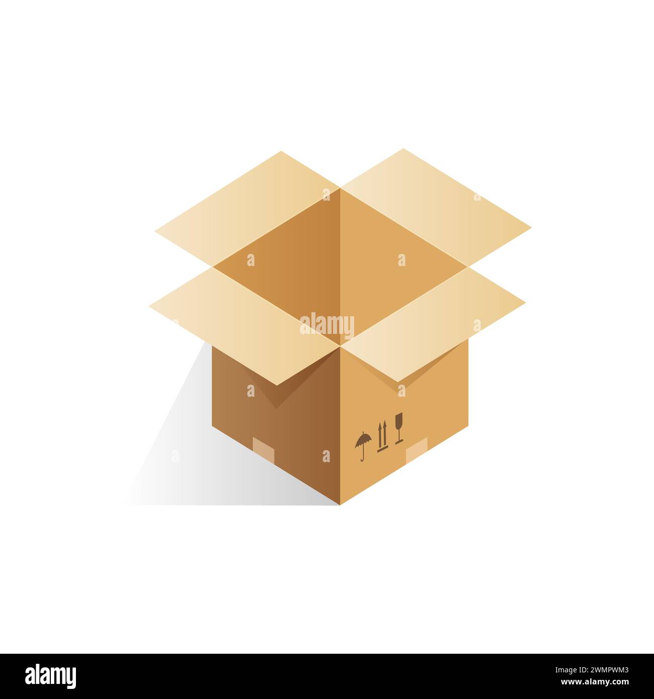 Isometric open empty cardboard box, opening simple paper parcel vector ...