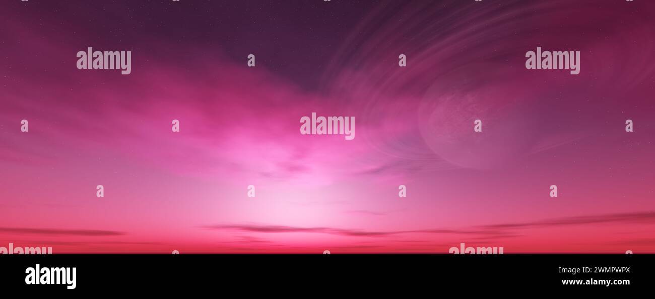 Sci-fi Colorful Cloudscape Sky Background with Alien planet. 3d ...