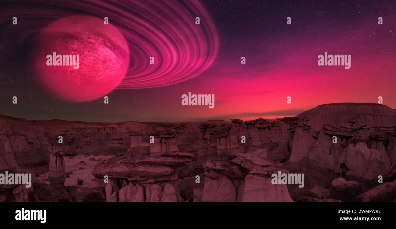 Sci-fi Scene of Alien Planet Rocky Terrain with Background Jupiter ...