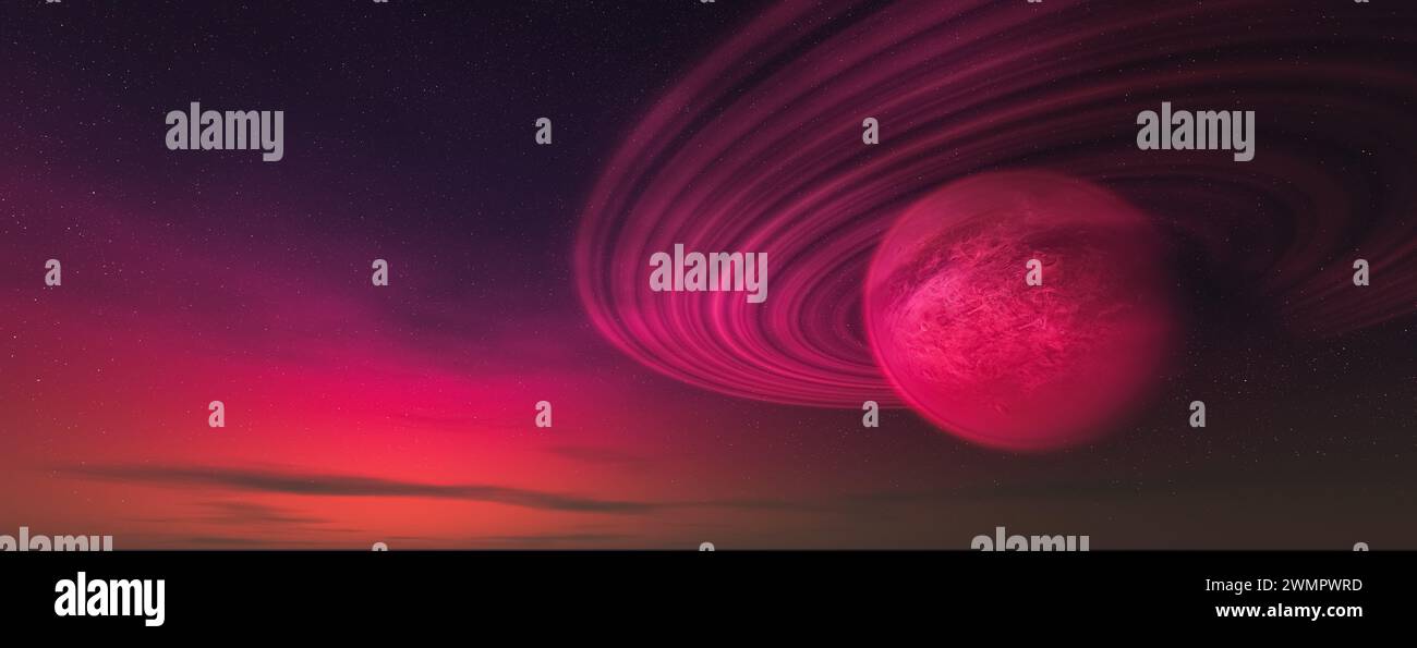 Sci-fi Colorful Cloudscape Sky Background with Alien planet. 3d ...