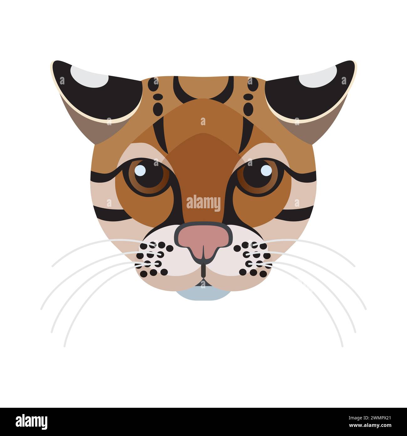Cat face, cute spotted striped brown muzzle of Bengal kitten vector ...