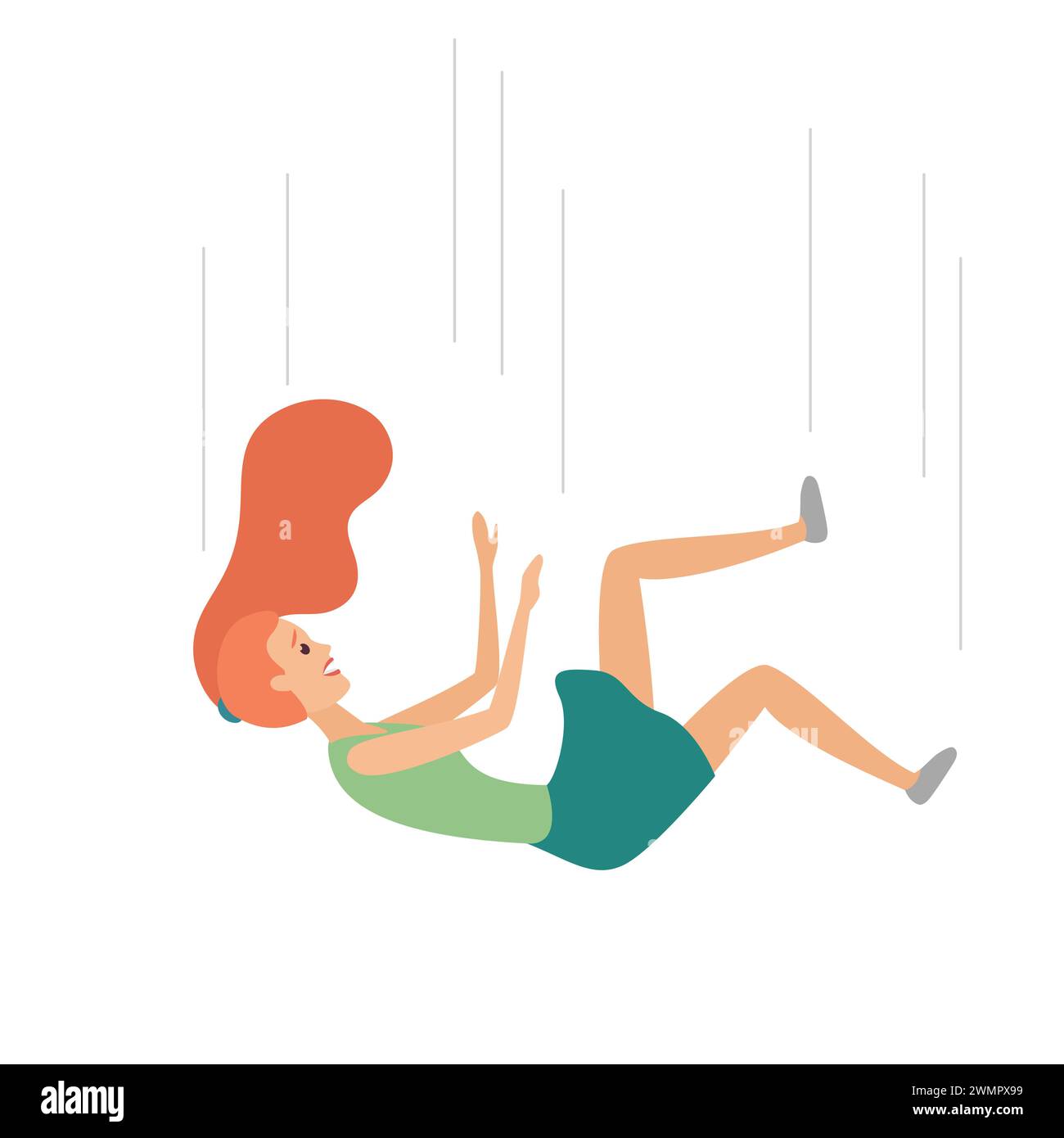 Woman Falling Down From Height Female Character Flying In Shock And