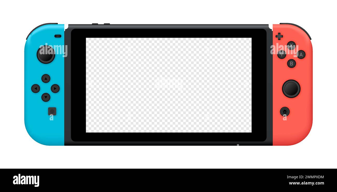 Nintendo Switch video game console. Front view with transparent screen ...