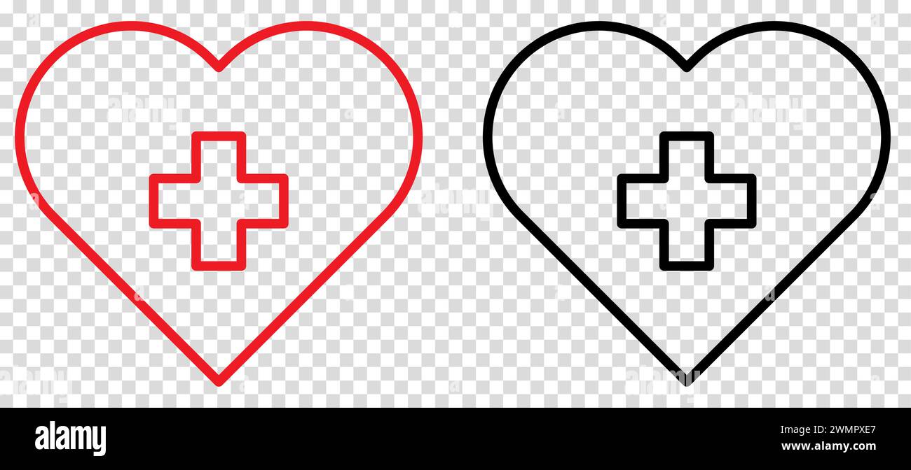 Set of line heart shape with cross inside. Medical care concept. Vector ...