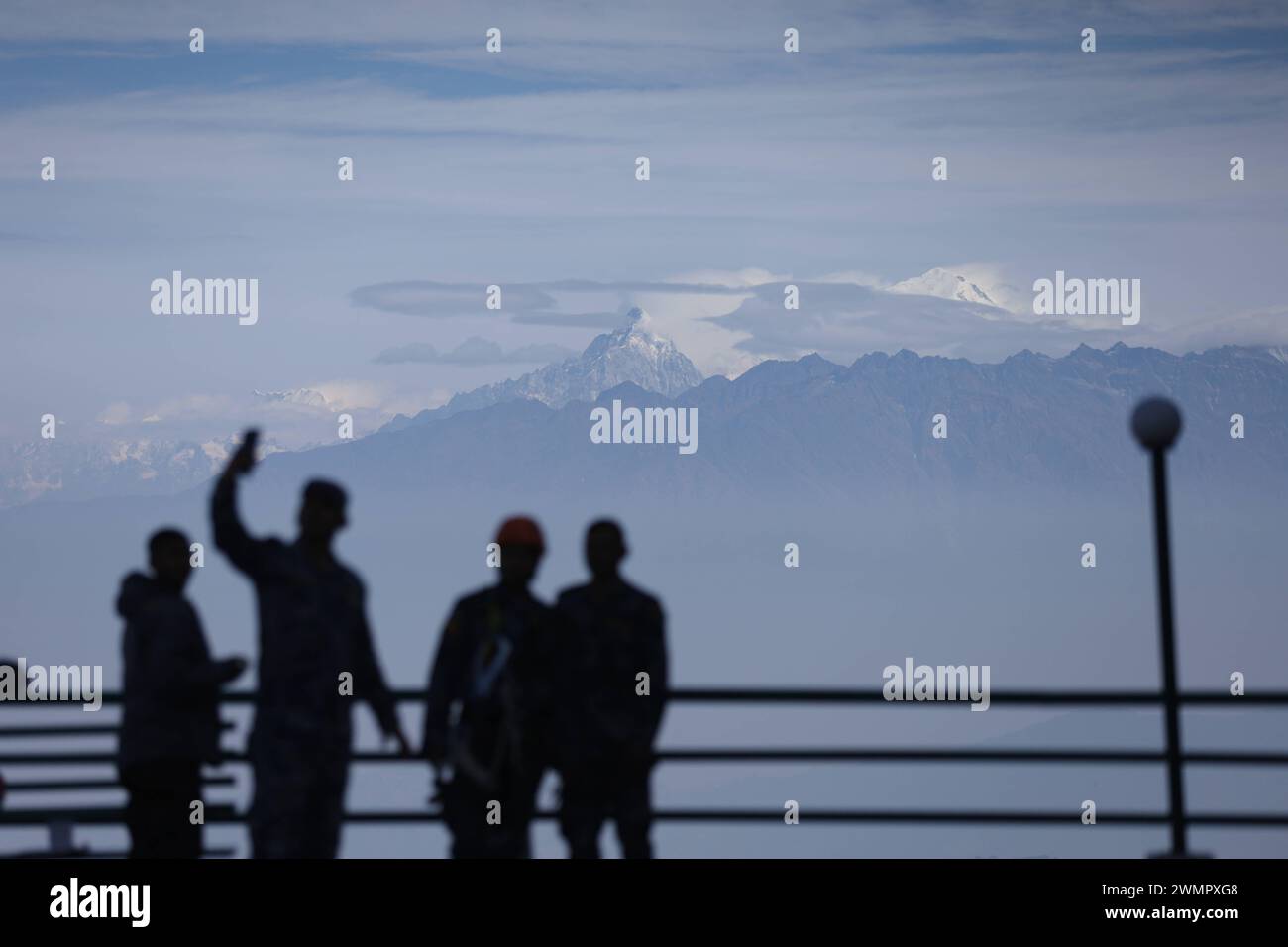 Rescue drill in Nepal A mountain range is seen from an elevation of ...