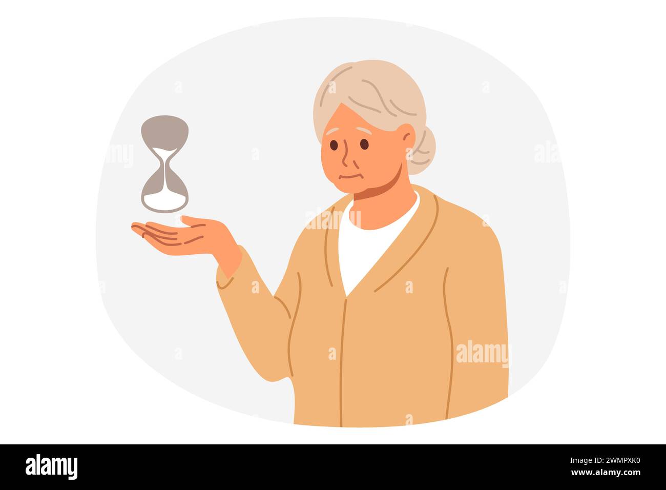 Elderly woman senses approaching death, stands with hourglass and needs ...