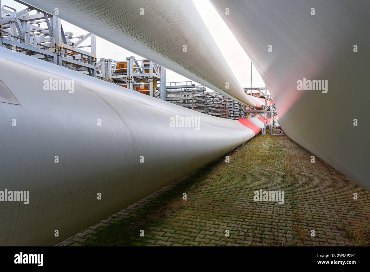 Storage area for wind turbine rotor blades in an industrial area in ...