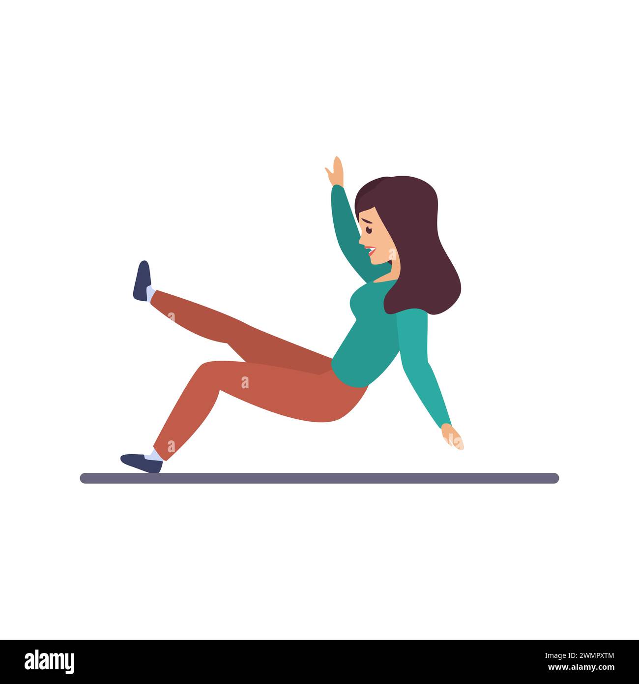 Woman falling on slippery floor, mistake of young female character ...