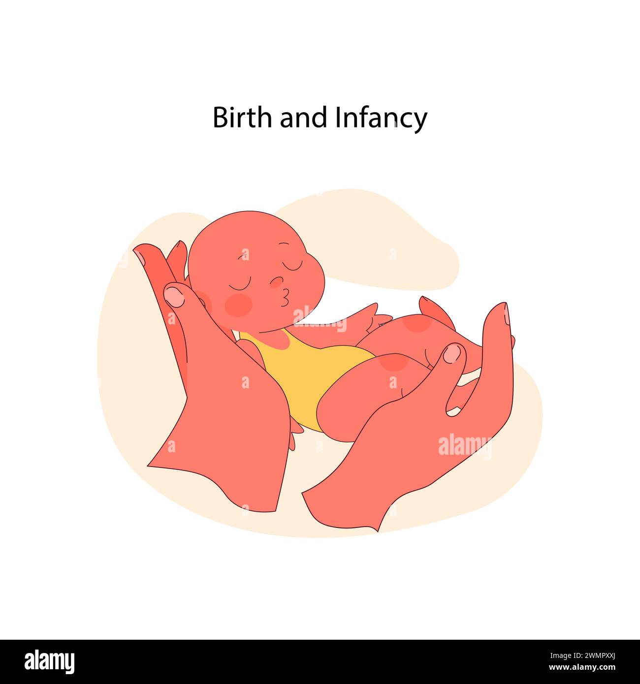 Birth and infancy concept. Tender hands cradle sleeping newborn baby ...