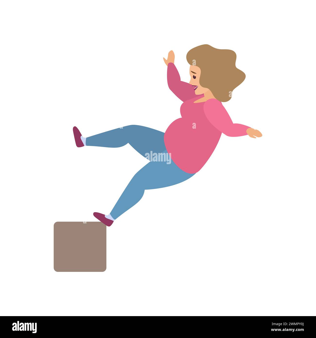 Fall accident of woman, unhappy female character losing balance and ...