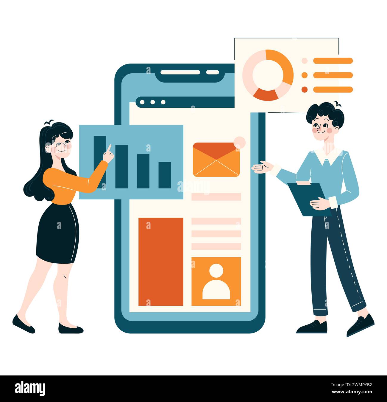 Mobile Marketing Strategy Concept Business Professionals Working With Giant Smartphone